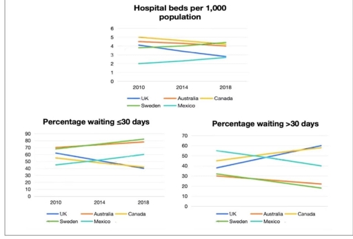 The line graphs show the number of hospital beds per 1,000 people and ...