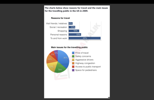 Band 6: The charts below show reasons for travel and the main issues ...