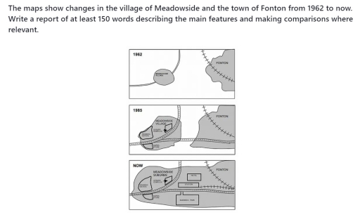 the maps show changes in the village of Meadowside and the town of ...