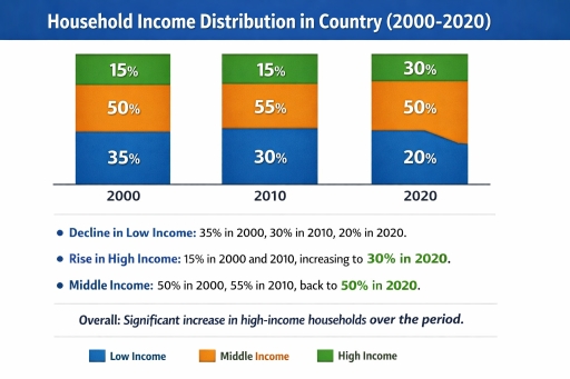 The chart below shows the percentage of households in different income ...