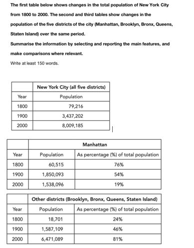 Band 6: The first table below shows changes in the total population of ...