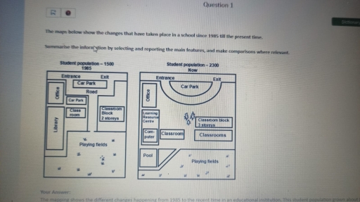 The maps below show the changes that have taken place in a school since 1985 till the present ...