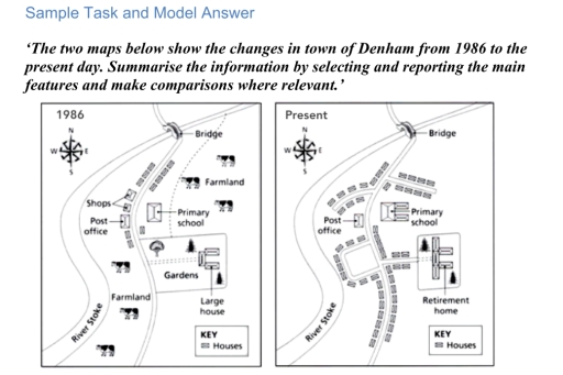 Band 6: 'The two maps below show the changes in town of Denham from ...