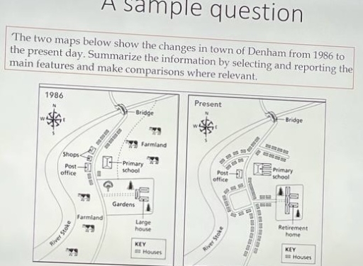 The two maps below show the changes in town of Denham from 1986 to the ...