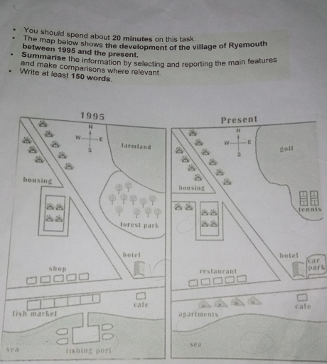 Band 5: The map below shows the development of the village of Ryemouth between 1995 and the ...