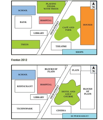 Band 5: The maps below illustrate how Frenton changed from 1990 to 2012 ...