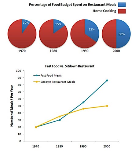 Band 5: The charts below show the percentage of their food budget the ...