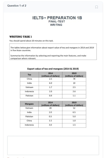 Band 6: The tables bellow give information about export value of tea ...