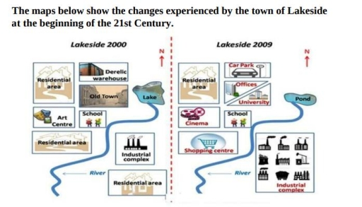 The maps below show the changes experienced by the town lakeside at the ...