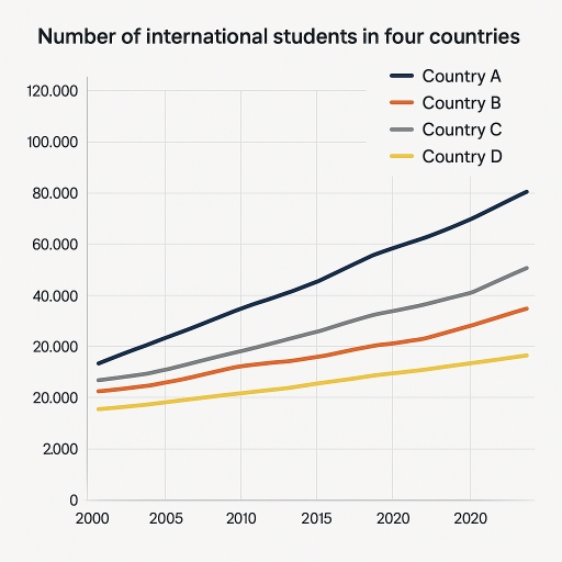 Band 5: The line graph shows the number of international students ...