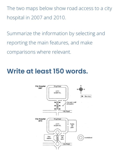 The two maps below show road access to a city hospital in 2007 and 2010. Summarize the ...