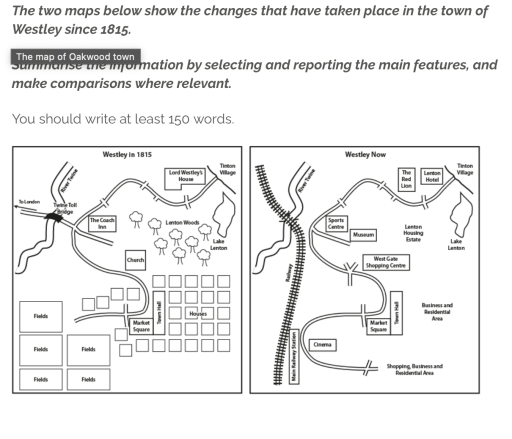 the two maps below show the changed that have taken place in the town ...