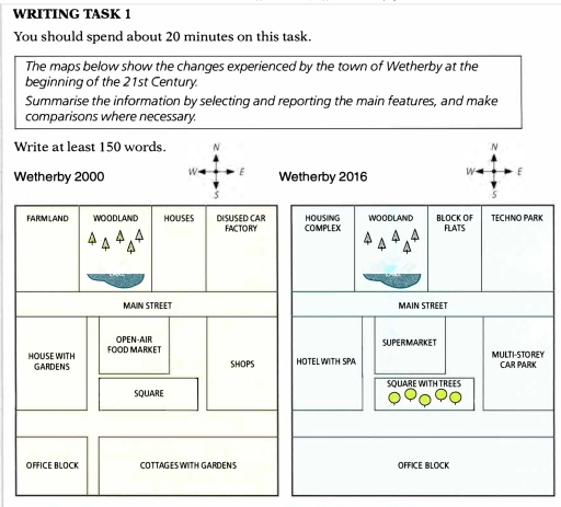 Band 6: The maps below show the changes experienced by the town of ...