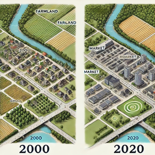 The two maps below show the layout of a small town in 2000 and 2020 ...