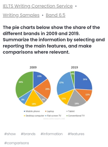 Band 5: The pie charts below show the share of the different brands in ...