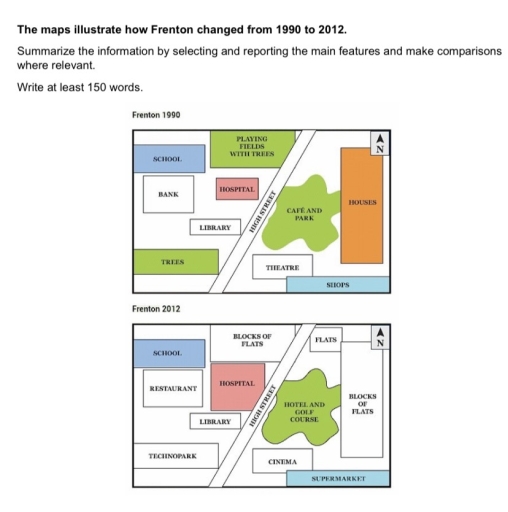Band 4: the map illustrates how Frenton changed from 1990 to 2012 ...