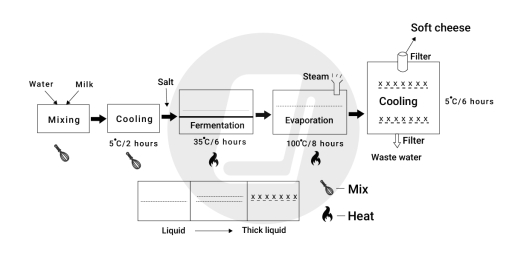 The diagram below shows the process of making soft cheese. Summarise ...
