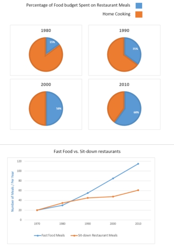 Band 5: The charts below show the percentage of food budget the average ...