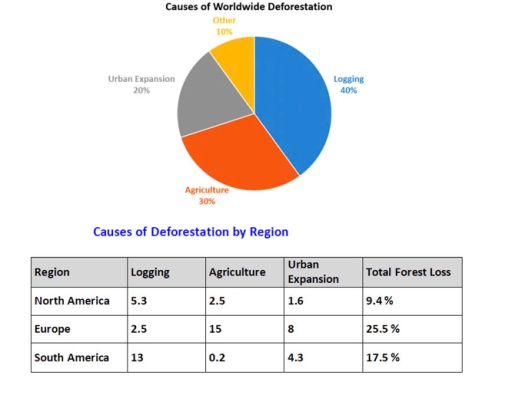 The pie chart below shows the main reasons why forests are declining ...