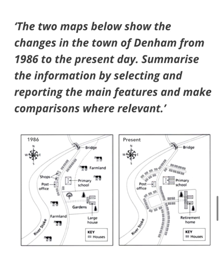 Band 5: 'The two maps below show the changes in town of Denham between ...