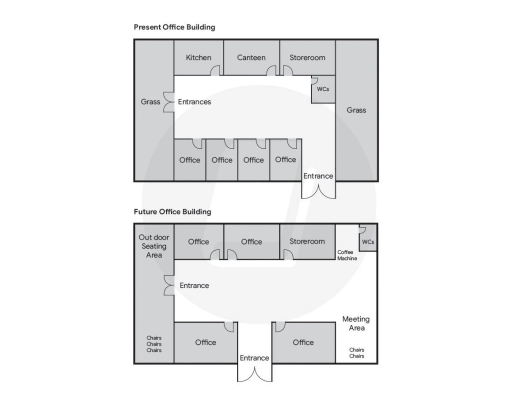 Band 7: Task 1: The maps below show the present layout of an office ...
