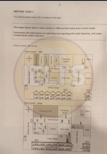 The maps below show a town center in 1990 and the same center town ...