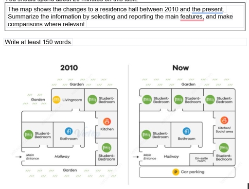 Band 4: The map shows the changes to a residence hall between 2010 and the present. Summarize ...