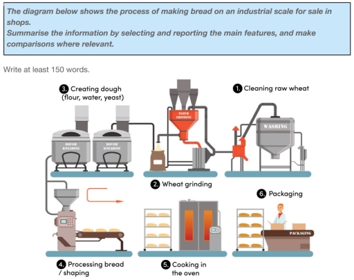 Band 5: The diagram shows the process of making bread on an industrial ...