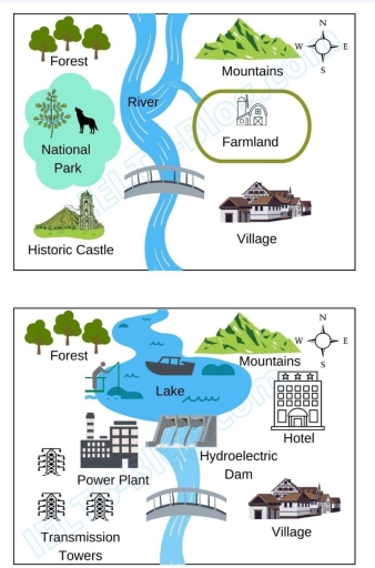 Band 6: The maps below describe an area before and after the ...