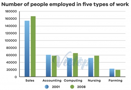 Band 8: The chart below give the number of people employed in five ...