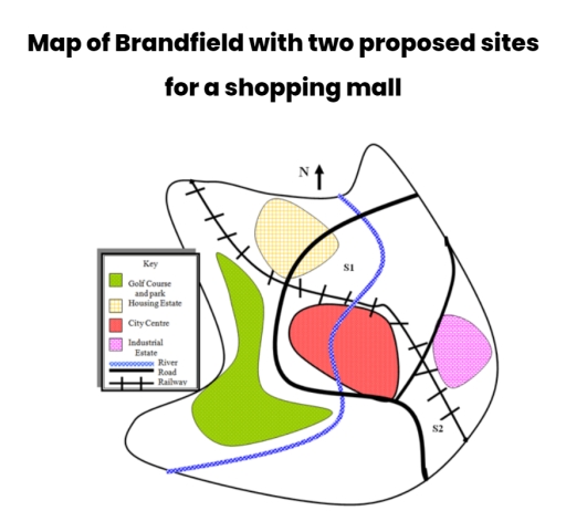 Below is a map of the city of Brandfield. City planners have decided to ...