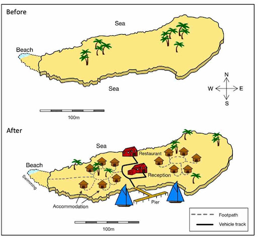 The maps below show an island in 1980 and as it looks today. (User ...