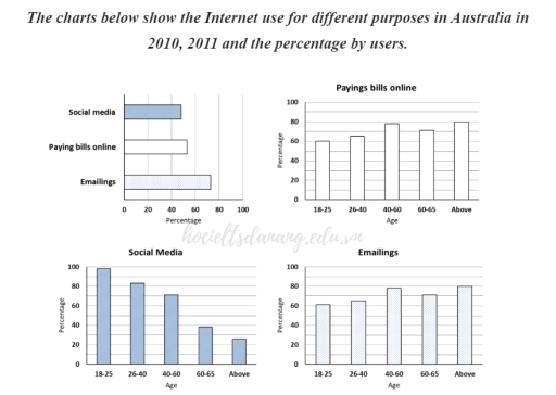 The charts below show the internet use in different purposes in ...