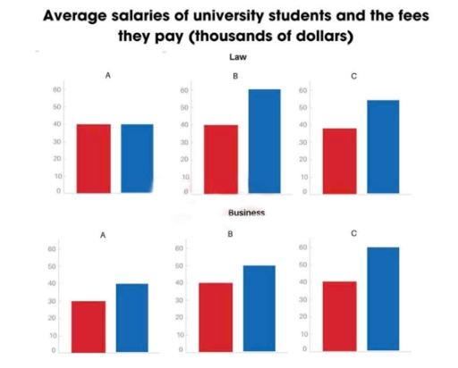 Band 5: The bar charts give information about the salaries and ...