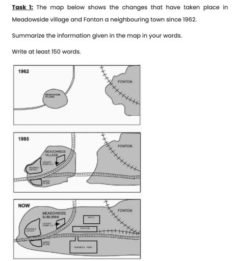 Band 7: The map below shows the changes that have taken place in Meadowside village and Fonton a ...