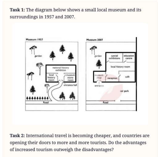 Band 9: the diagram below shows a small local museum and its surroundings in 1957 and 2007 ...