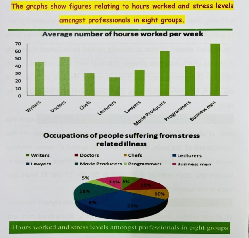 "The graphs show figures relating to hours worked and stress level ...
