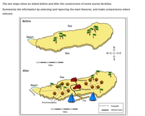 Band 6: The two maps show an island before and after the constructions ...