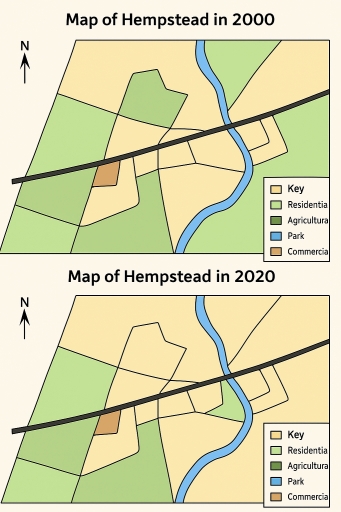 Band 6: The map show the development of the town of Hempstead between ...