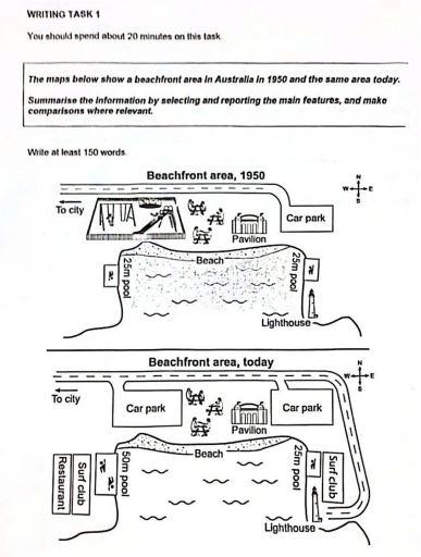 Band 4: The map below show a beachfront area in Australia in 195 anh ...