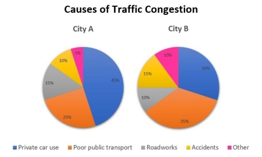 Band 7: The charts below show the causes of traffic congestion in city ...