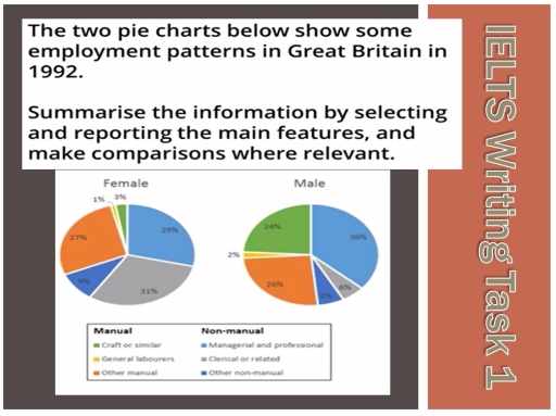 Band 6: The two pie charts below show some employment patterns in Great ...
