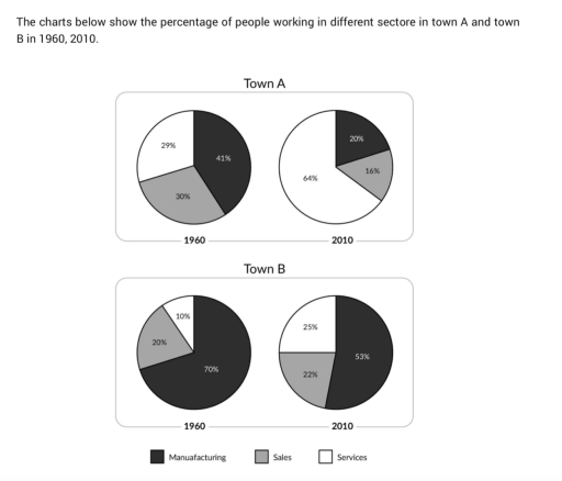 Pie chart show the percentage of people working in different sectore in ...