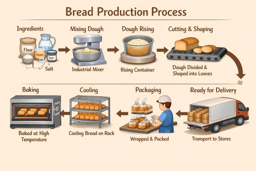 Band 5: The diagram below shows the process of making bread in a ...