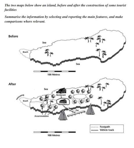 Band 5: The two maps below show an island, before and after the construction of some tourist ...