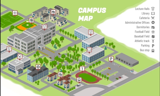 Band 7: The map illustrates the current layout of Riverside University ...