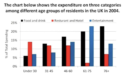Band 4: The chart below shows the expenditure on three categories among different age groups of ...