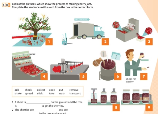 Band 8: the picture show the process of making cherry jam. Describe the ...