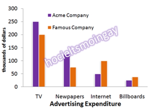 Band 7: The charts below show the expenditure on advertising for two ...