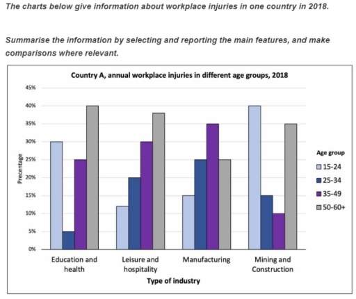 Band 7: The charts below give information about workplace injuries in ...